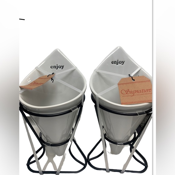 Signature | Kitchen | 2 Ceramic French Fry Stand Cone Basket Holder ...